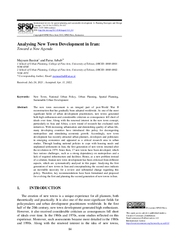 (PDF) Analysing New Town Development in Iran