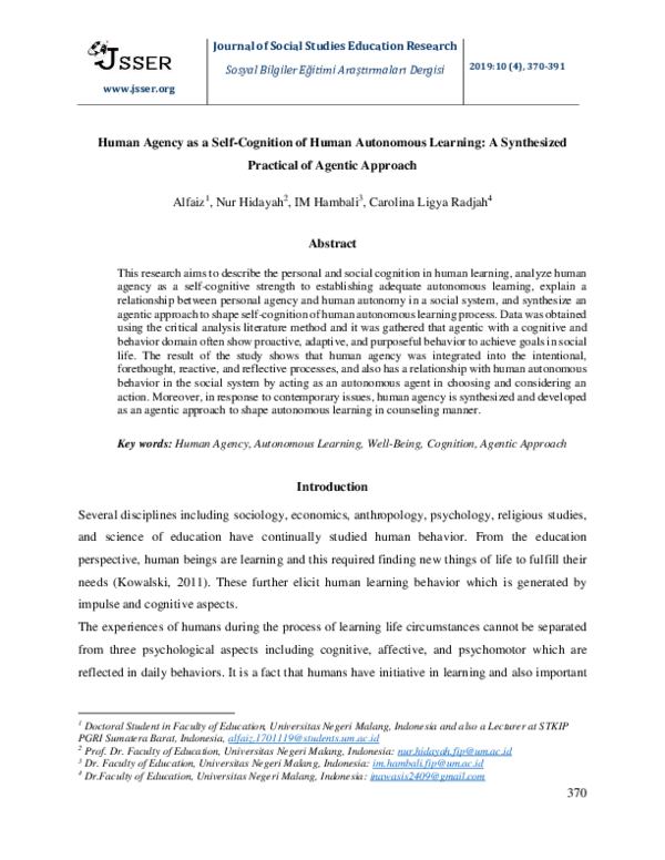 (PDF) Human Agency as a Self-Cognition of Human Autonomous Learning: A ...