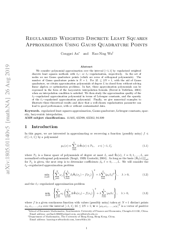 (PDF) Regularized Weighted Discrete Least Squares Approximation by Orthogonal Polynomials
