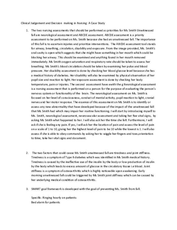 (DOC) Clinical Judgement and Decision making in Nursing: A Case Study