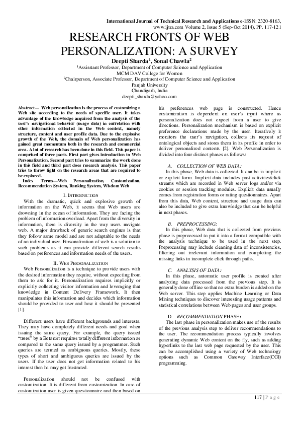 (PDF) Fronts of Web Personalization : A Survey