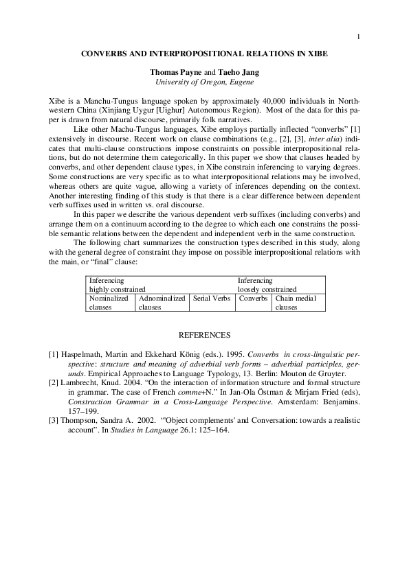 (PDF) Converbs and Interpropositional Relations in Xibe