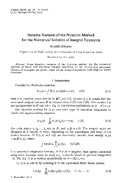 (PDF) Iterative variants of the Nystr m method for the numerical solution of integral equations