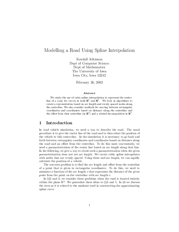 Pdf Modelling A Road Using Spline Interpolation