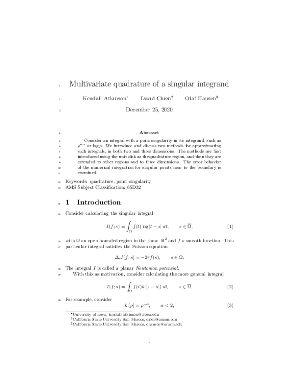 (PDF) Multivariate quadrature of a singular integrand
