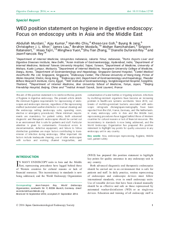 (PDF) WEO position statement on hygiene in digestive endoscopy: Focus on endoscopy units in Asia ...