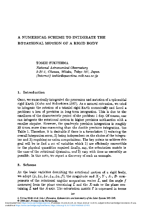 Pdf A Numerical Scheme To Integrate The Rotational Motion Of A Rigid Body