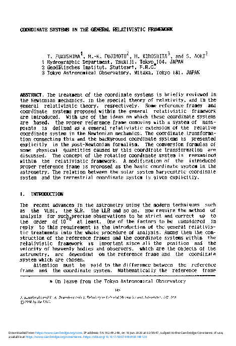 Pdf Coordinate Systems In The General Relativistic Framework