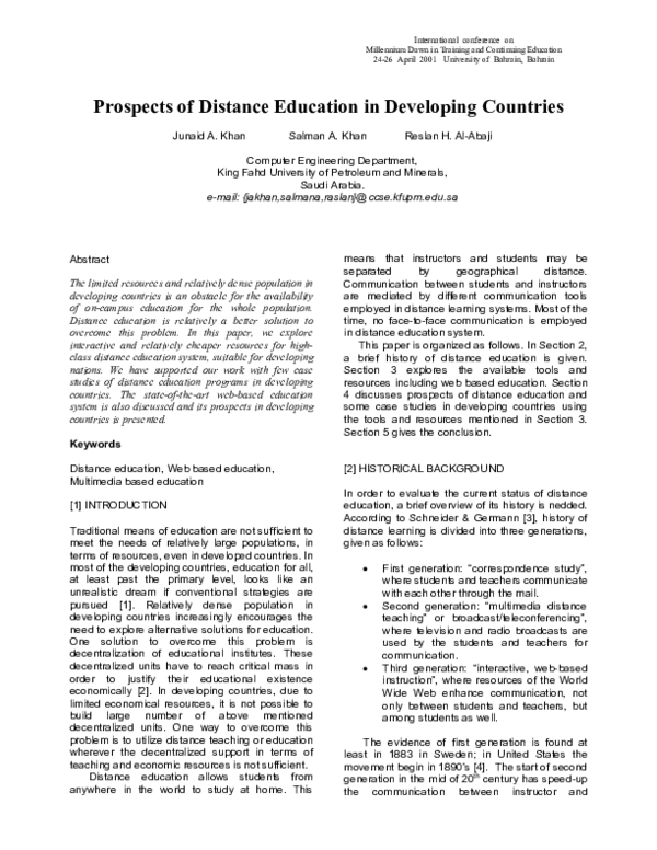 (PDF) Prospects of Distance Education In Developing Countries