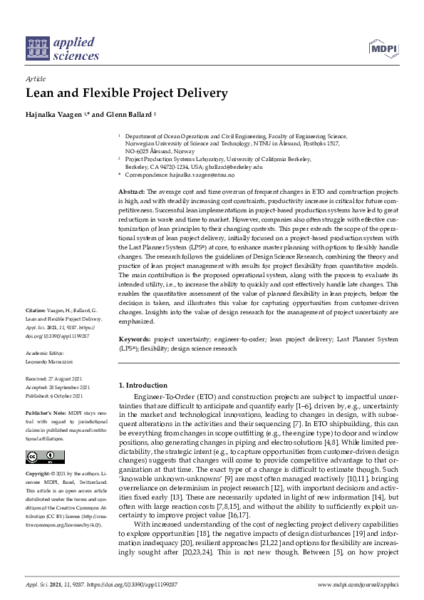 (PDF) Lean and Flexible Project Delivery