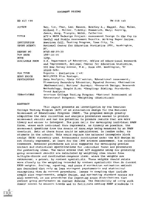 (PDF) ACT's NAEP Redesign Project: Assessment Design Is the Key to ...