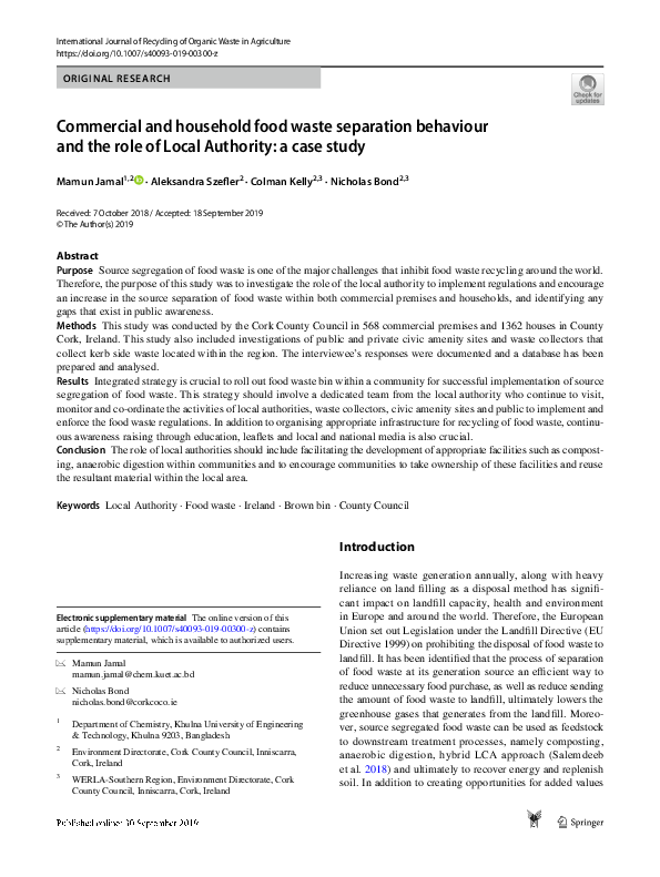 (PDF) Commercial and household food waste separation behaviour and the ...