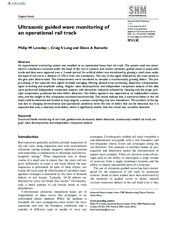 (PDF) Ultrasonic guided wave monitoring of an operational rail track