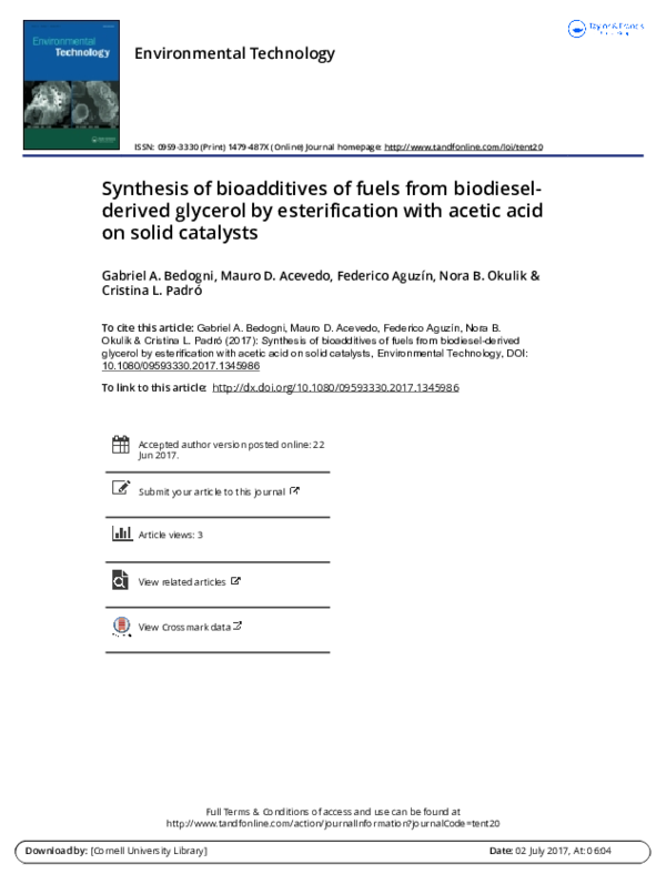 (PDF) Synthesis of bioadditives of fuels from biodiesel-derived ...