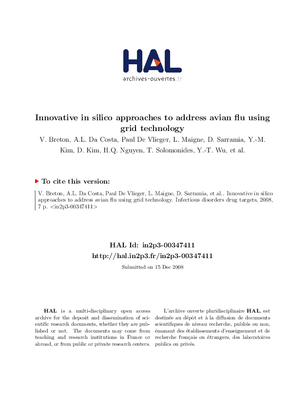 (PDF) Innovative In Silico Approaches to Address Avian Flu Using Grid ...