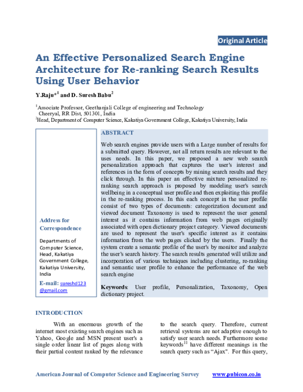 (PDF) An Effective Personalized Search Engine Architecture for Re-ranking Search Results Using ...