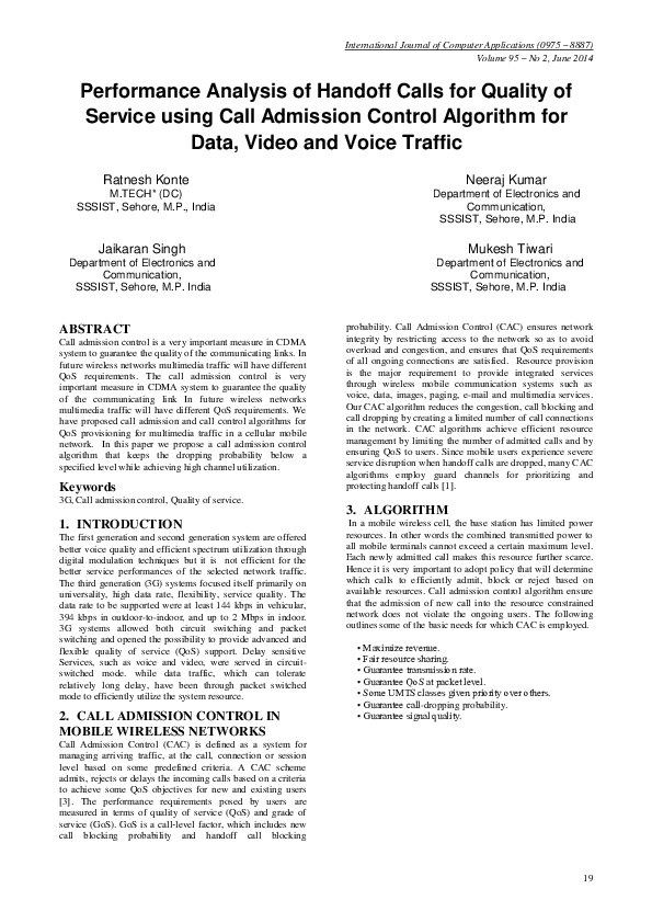 (PDF) Performance Analysis of Handoff Calls for Quality of Service using Call Admission Control ...