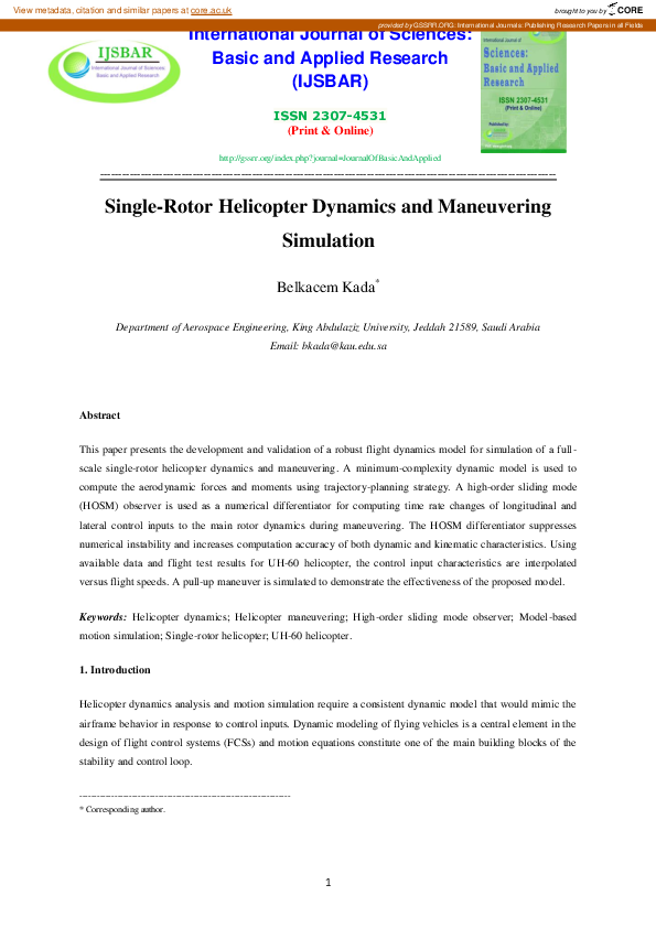 (PDF) Single-Rotor Helicopter Dynamics and Maneuvering Simulation