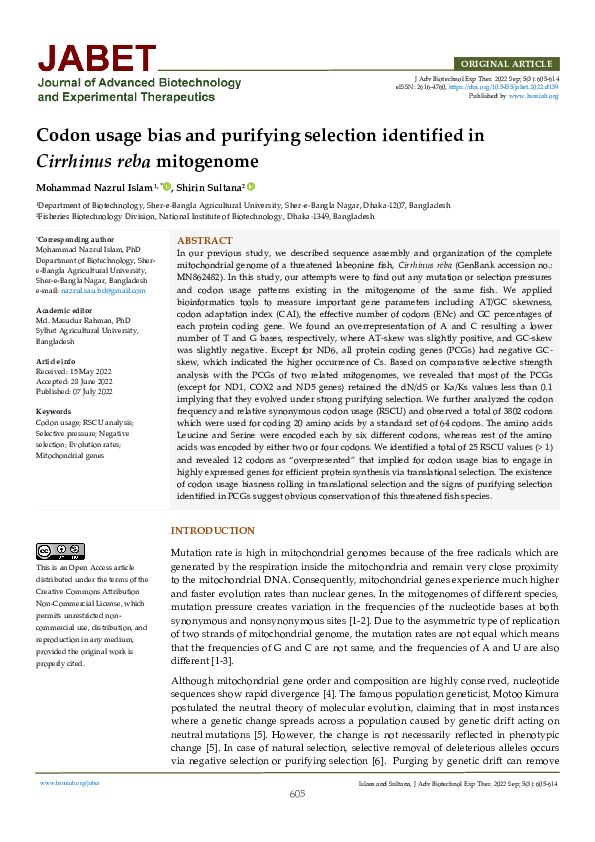 Pdf Codon Usage Bias And Purifying Selection Identified In Cirrhinus