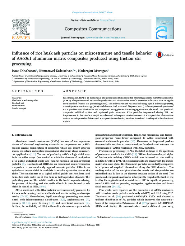 (PDF) Influence of rice husk ash particles on microstructure and tensile behavior of AA6061 ...