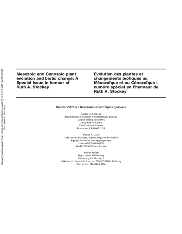 (PDF) Mesozoic and Cenozoic plant evolution and biotic change: A ...