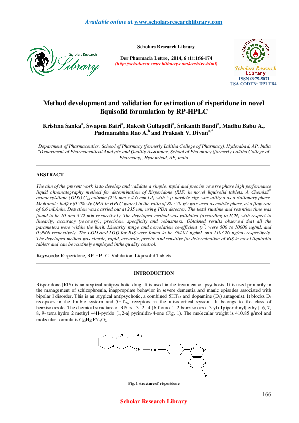 Pdf Method Development And Validation For Estimation Of Risperidone In Novel Liquisolid