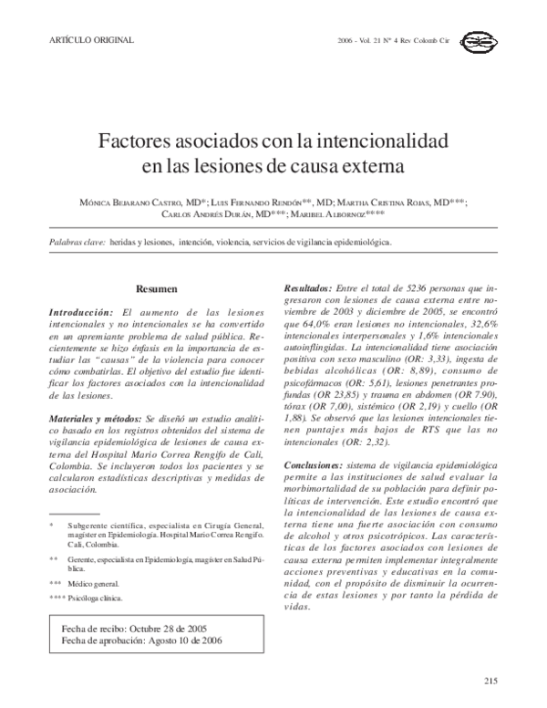 (PDF) Factores asociados con la intencionalidad en las lesiones de ...