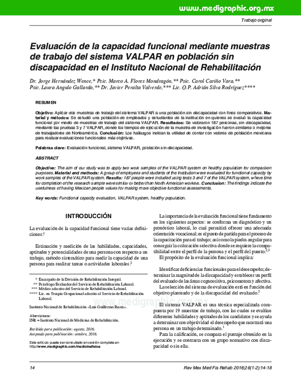 (PDF) Evaluación de la capacidad funcional mediante muestras de trabajo ...
