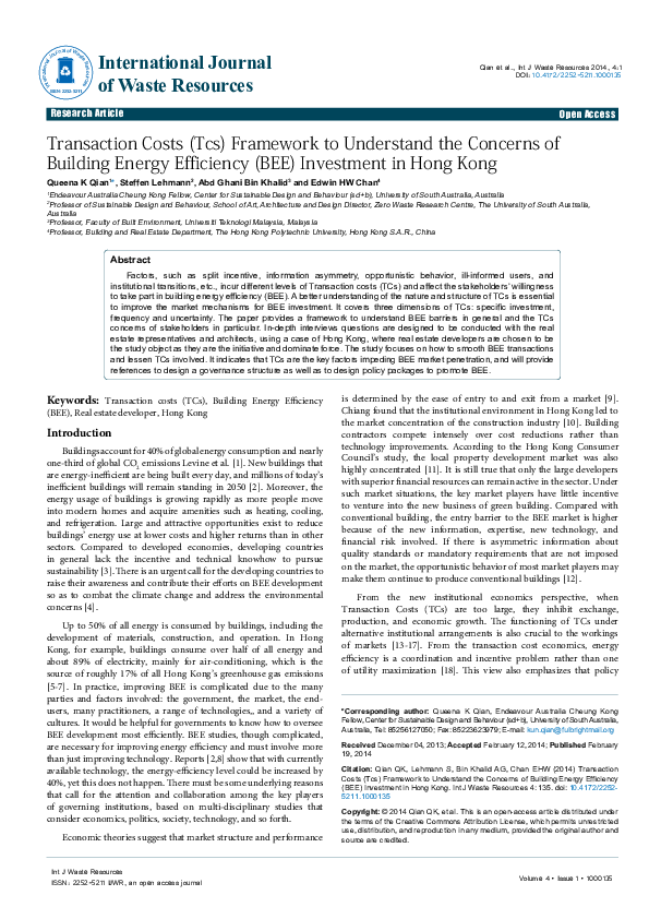 (PDF) Transaction Costs (Tcs) Framework to Understand the Concerns of ...