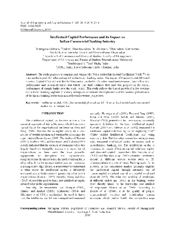 (PDF) Intellectual Capital Performance and its Impact on Indian Commercial Banking Industry