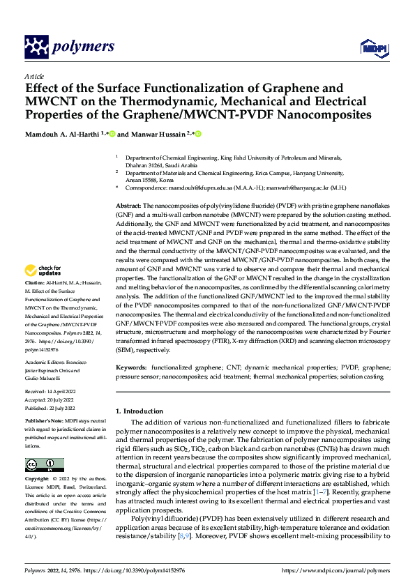 (PDF) Effect of the Surface Functionalization of Graphene and MWCNT on the Thermodynamic ...