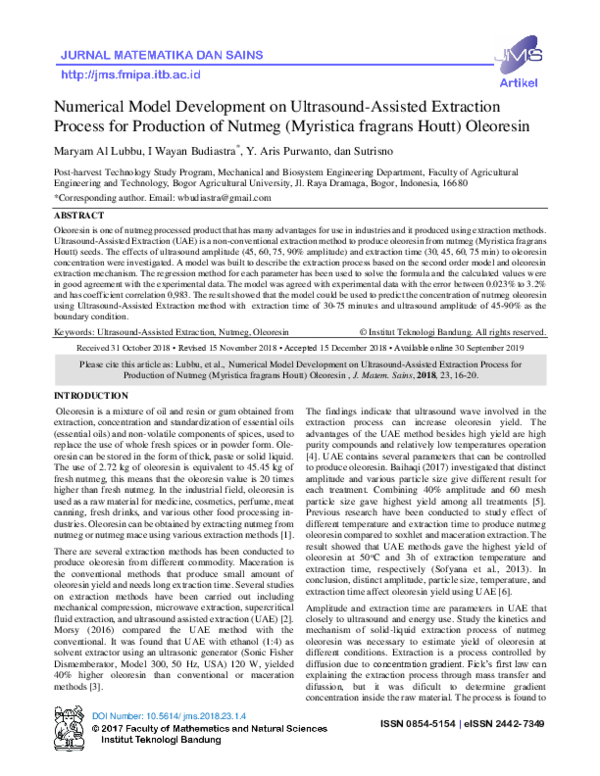 Pdf Numerical Model Development On Ultrasound Assisted Extraction