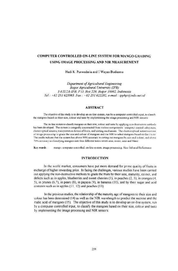 (PDF) Computer controlled on-line system for mango grading using image and NIR measurement