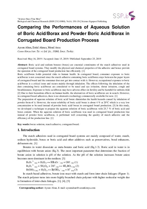 Pdf Comparing The Performances Of Aqueous Solution Of Boric Acid Borax And Powder Boric Acid