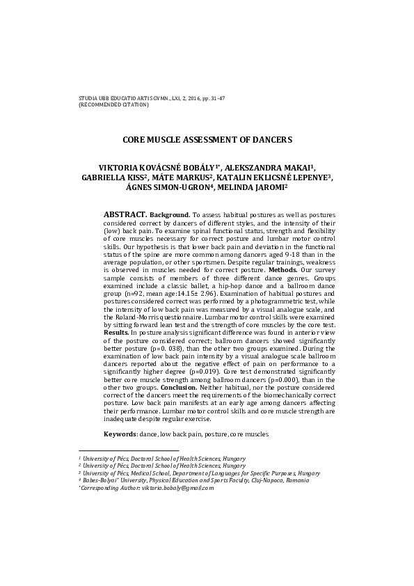 (PDF) Core Muscle Assessment of Dancers