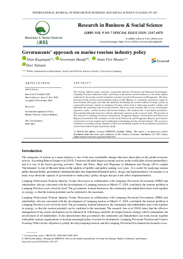 (PDF) Governments’ approach on marine tourism industry policy ...