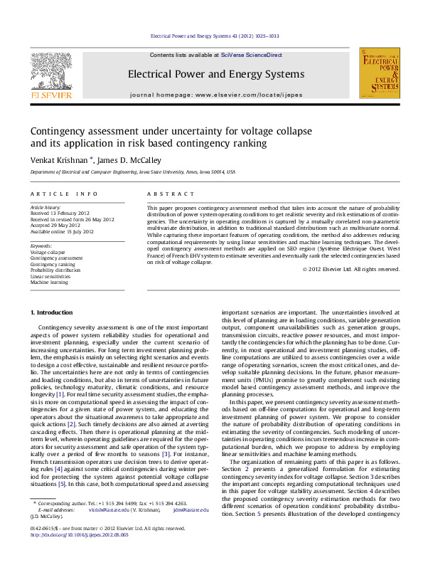 (PDF) Contingency assessment under uncertainty for voltage collapse and its application in risk ...