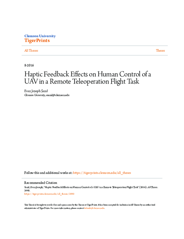 (PDF) Haptic Feedback Effects on Human Control of a UAV in a Remote ...