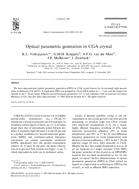 (PDF) Optical parametric generation in CGA crystal