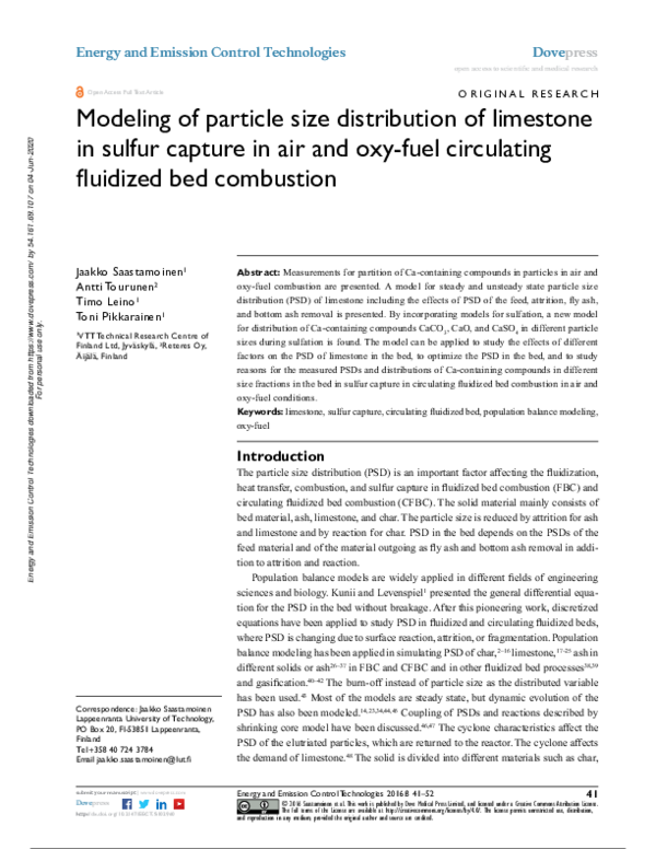 (PDF) Modeling of particle size distribution of limestone in sulfur capture in air and oxy-fuel ...