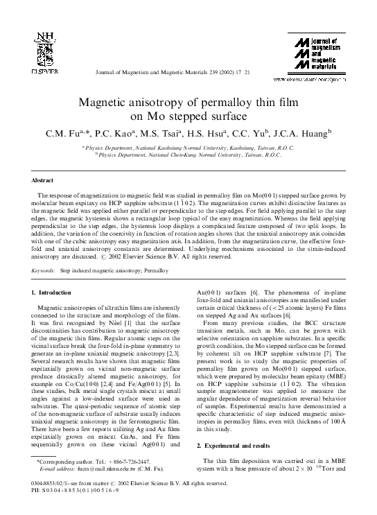 (PDF) Magnetic anisotropy of permalloy thin film on Mo stepped surface