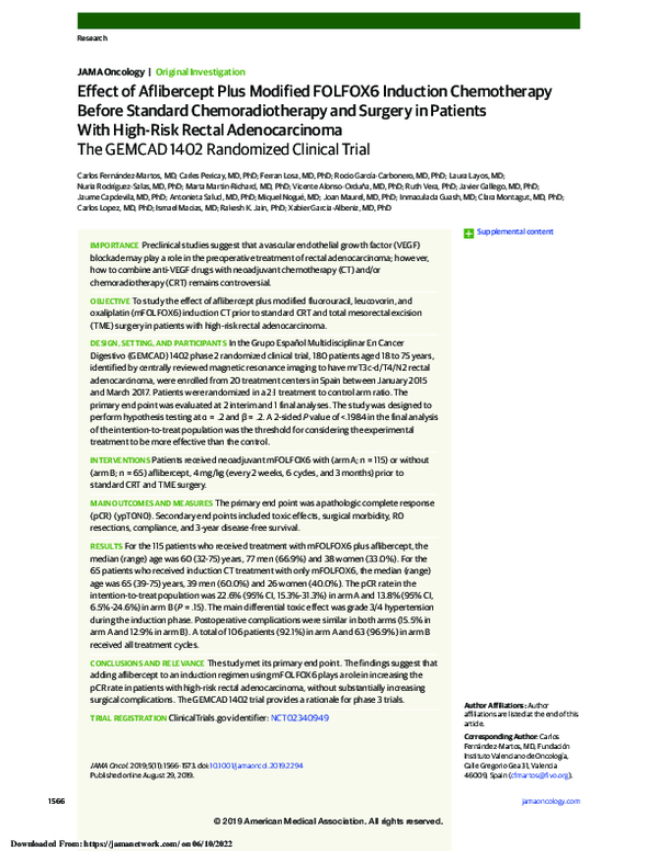 (PDF) Effect of Aflibercept Plus Modified FOLFOX6 Induction ...