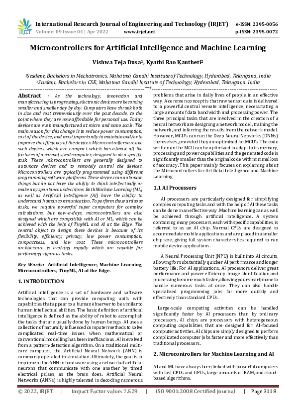 (PDF) Microcontrollers for Artificial Intelligence and Machine Learning