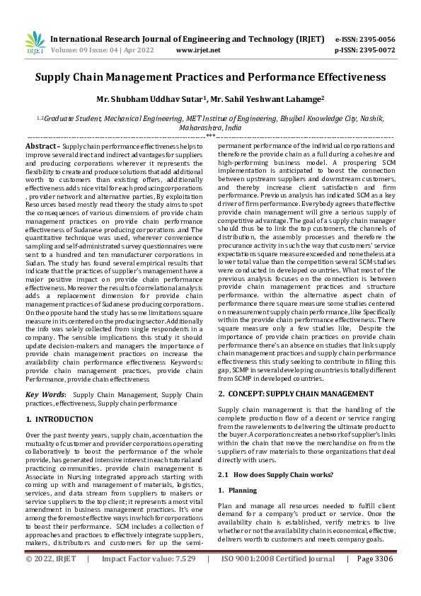 (PDF) Supply Chain Management Practices and Performance Effectiveness