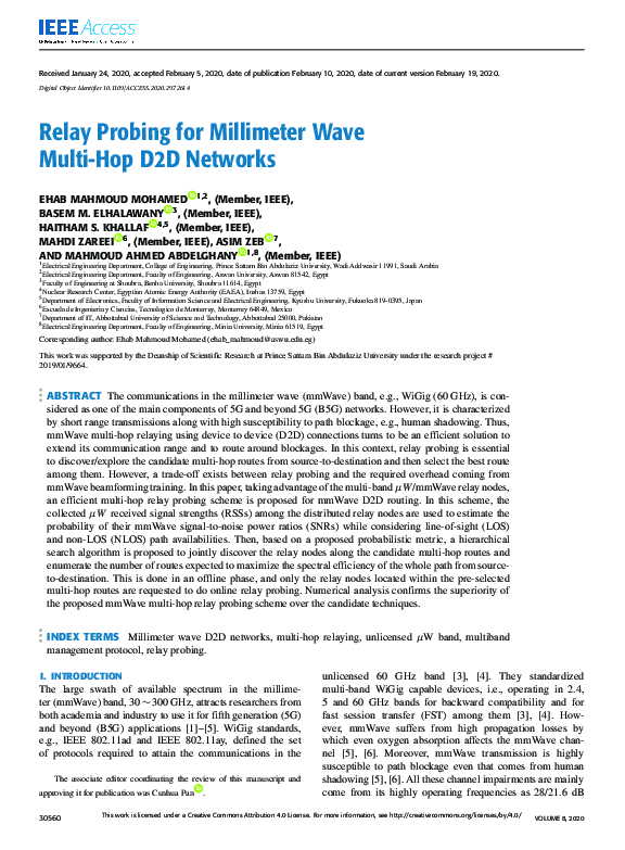 (PDF) Relay Probing for Millimeter Wave Multi-Hop D2D Networks