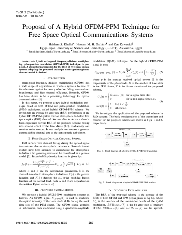 (PDF) Proposal of a hybrid OFDM-PPM technique for free space optical communications systems