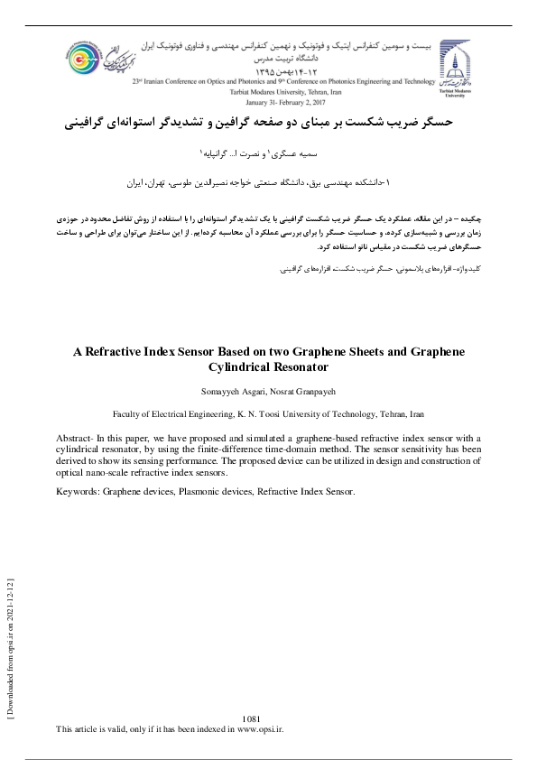 (PDF) A Refractive Index Sensor Based on two Graphene Sheets and Graphene Cylindrical Resonator