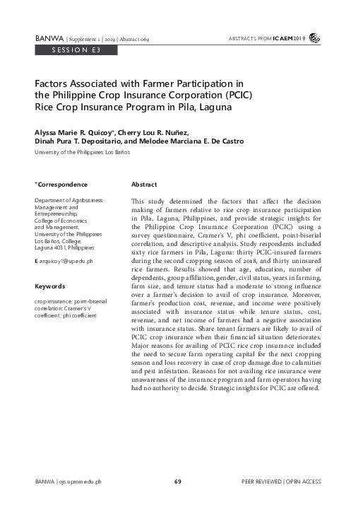 (PDF) Factors Associated with Farmer Participation in the Philippine ...