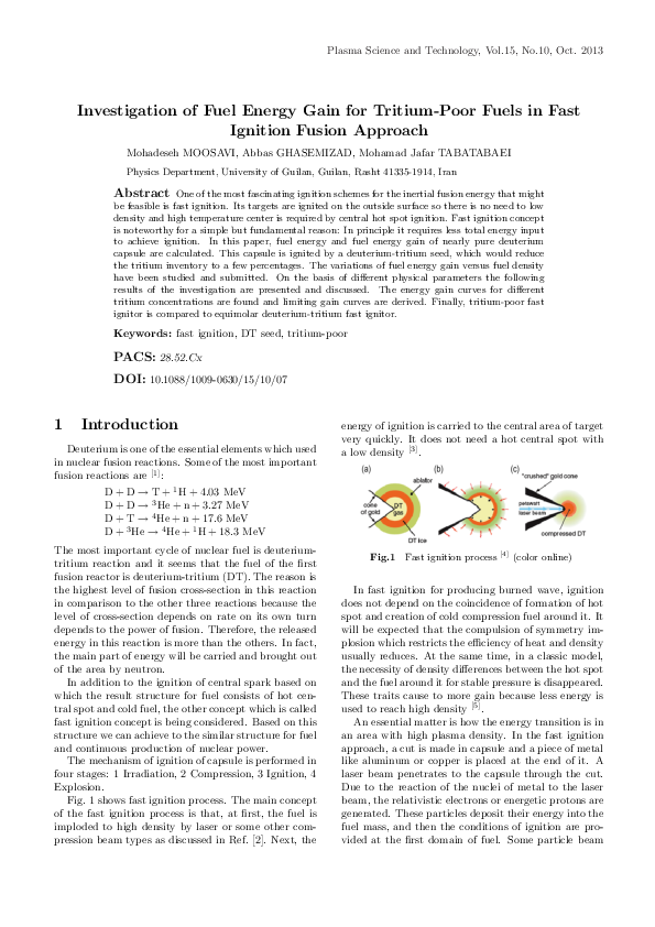 (PDF) Investigation of Fuel Energy Gain for Tritium-Poor Fuels in Fast ...