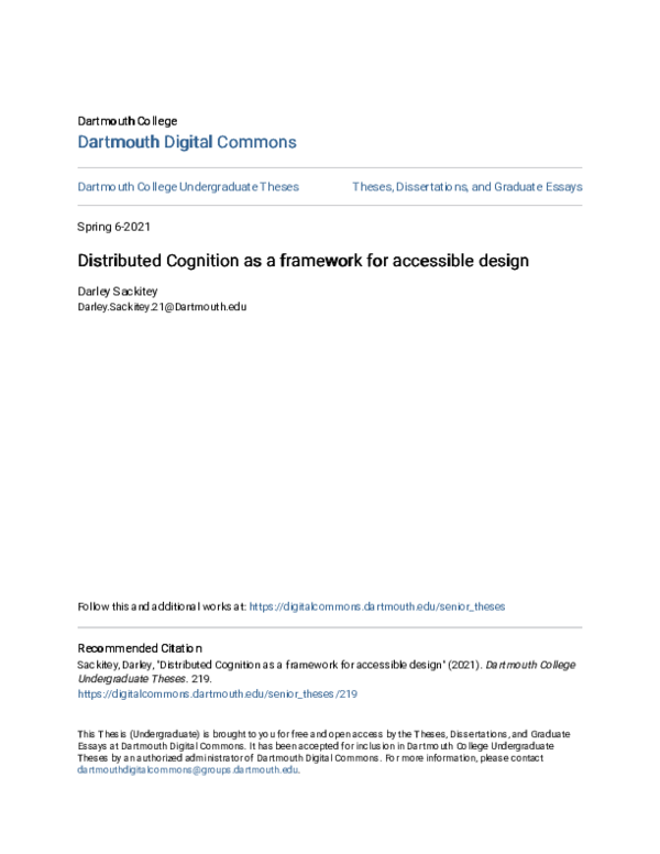 (PDF) Distributed Cognition as a framework for accessible design